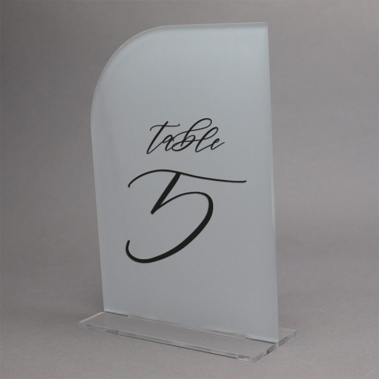 Acrylic Arch Tabletop Sign with Clip In Clear Base